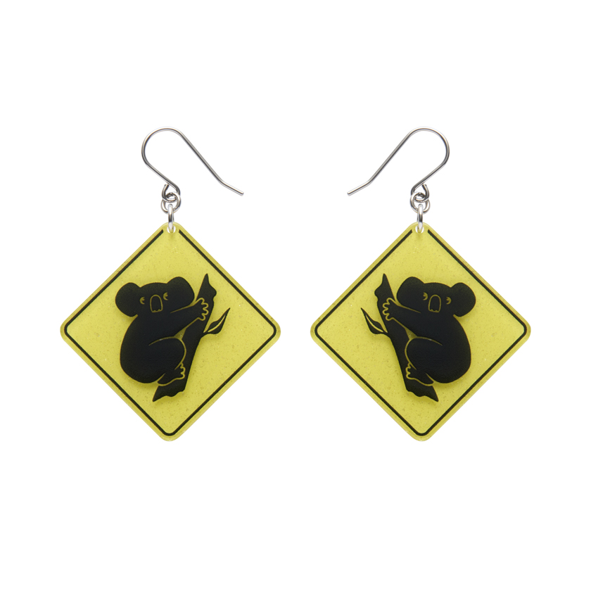 Koala Sign Drop Earrings - Yellow - Australiana Aug 25 - Erstwilder ⋆ ...